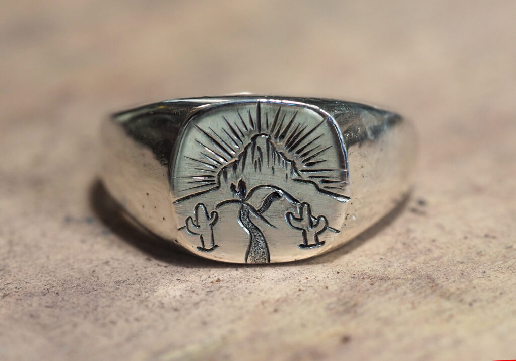 Desert View Hand Engraved Silver Signet Ring – Atethos Jewelry