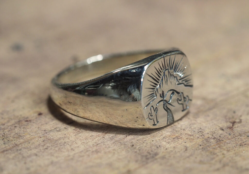 Desert View Hand Engraved Silver Signet Ring – Atethos Jewelry